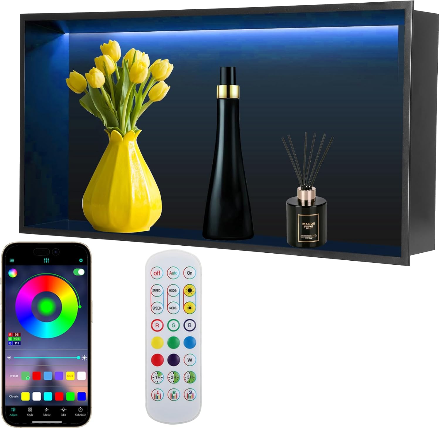 Mokemok RGB LED Shower Niche 24" X 12",Shower Niche with RGB Led Light ...