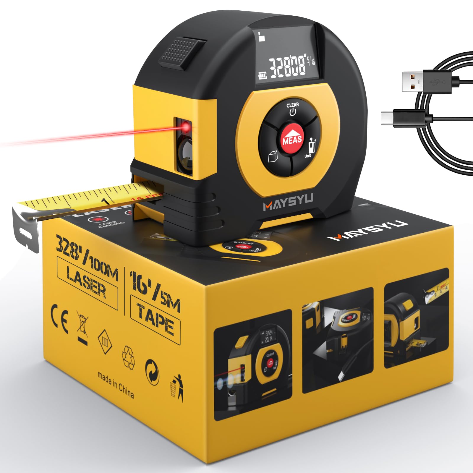 Amazon.com: 2-in-1 Laser Tape Measure, MAYSYU 328Ft/100M Laser Measure ...