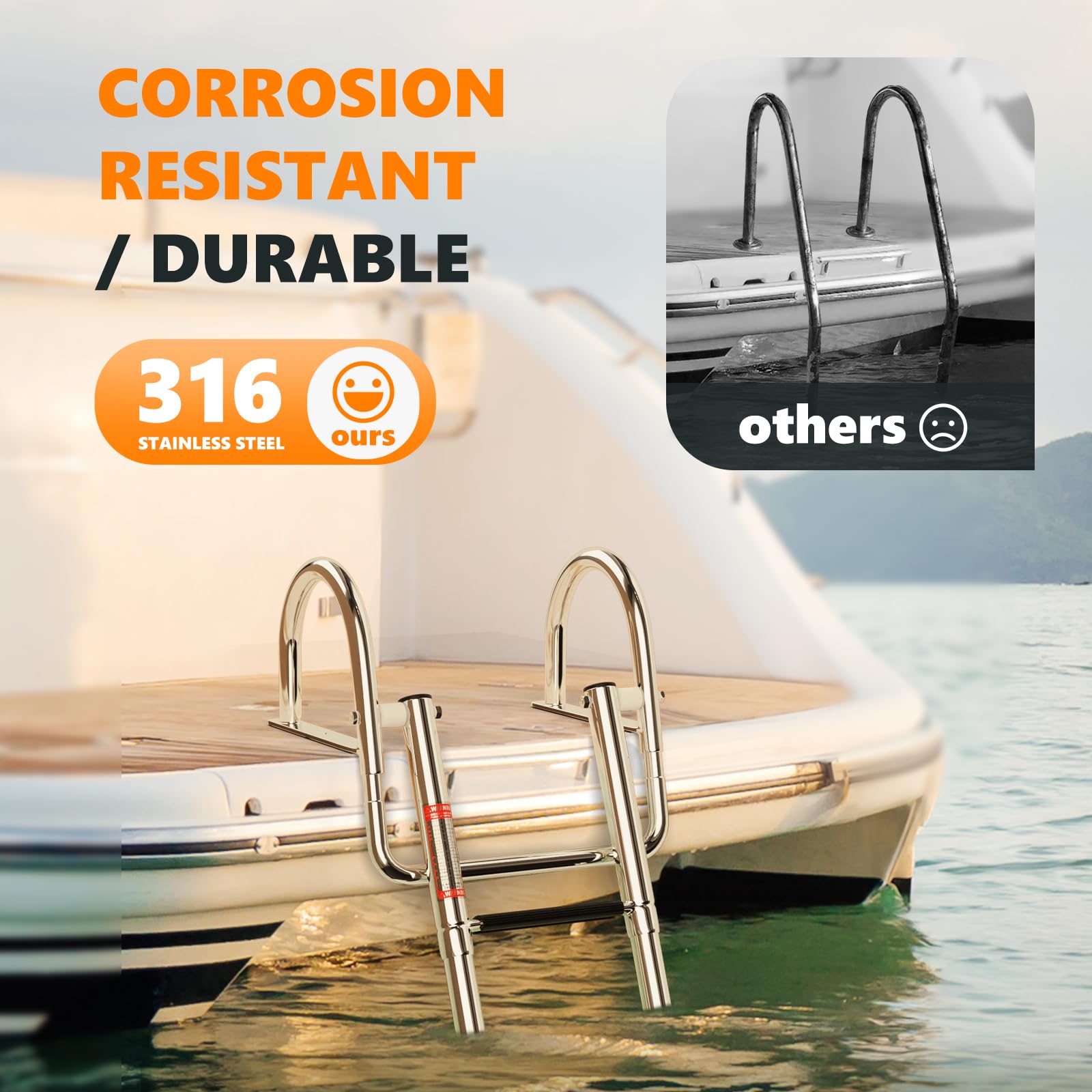 Snapklik.com : LUISLADDERS Boat Ladder 4 Step Folding, Heavy Duty ...