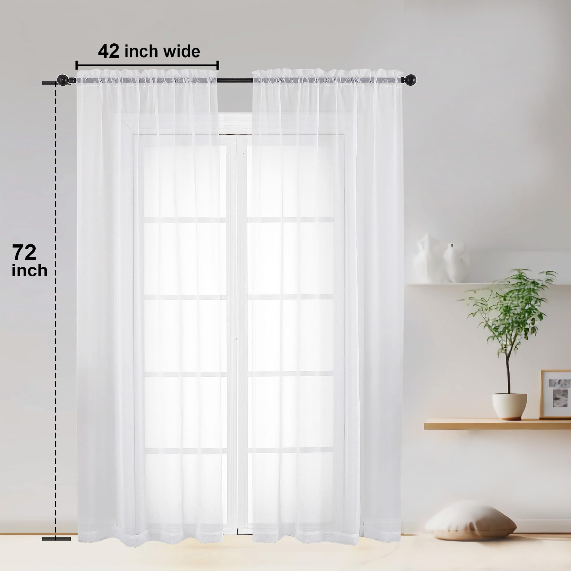 Snapklik.com : White Sheer Curtains 72 Inches Long 2 Panels ...
