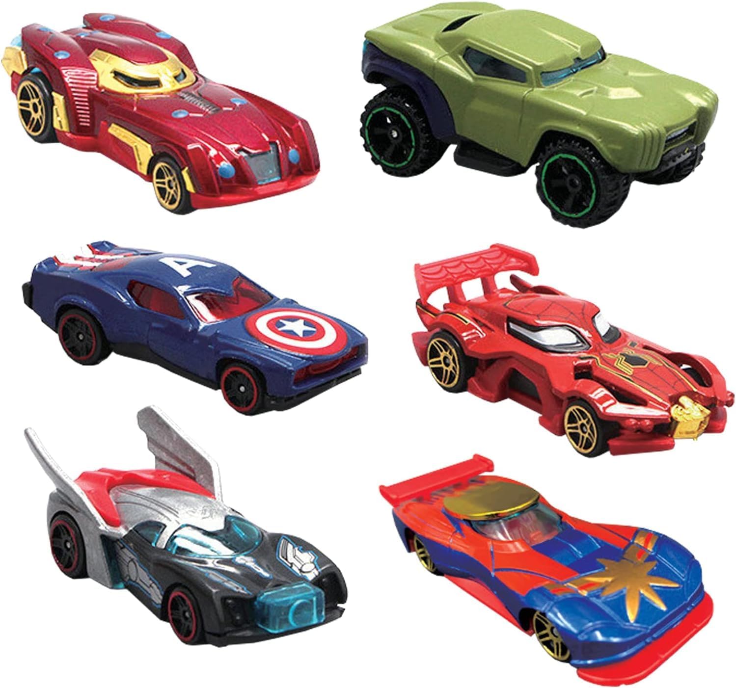 DIOTTI 6 Pieces Superhero Toy Car, Avengers Captain Marvel Toy Car Kids ...
