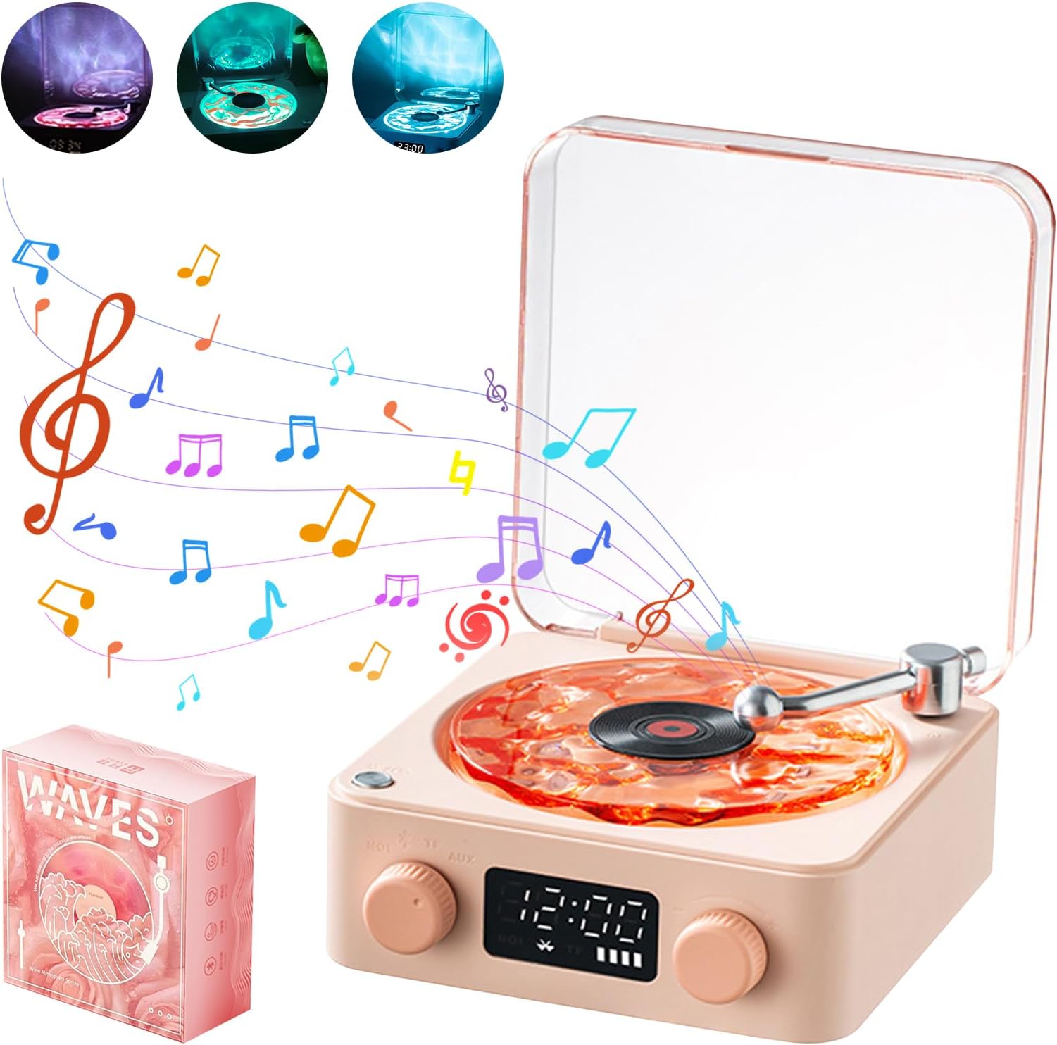 Waves Vinyl Speaker, Bluetooth Turntable Vinyl Record Player with RGB ...