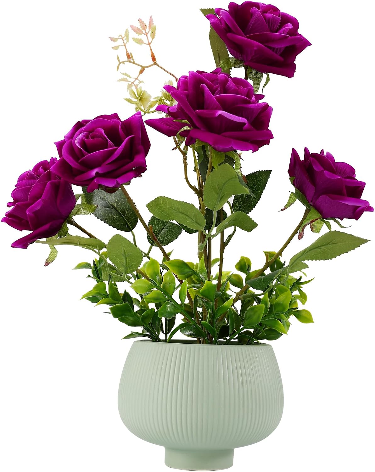 Amazon.com: Angerlo Artificial Roses Flowers in Vase, Realistic Faux ...