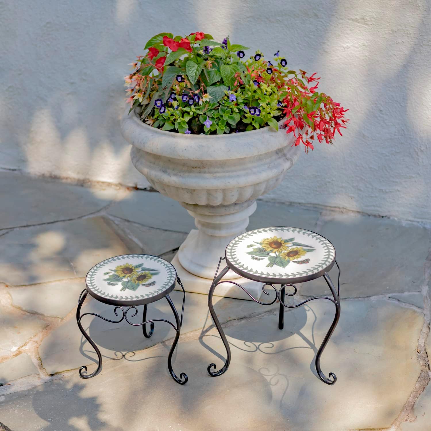 Amazon.com: Zaer Ltd. “Marisol” Set of 2 Round Iron Mosaic Plant Stands ...