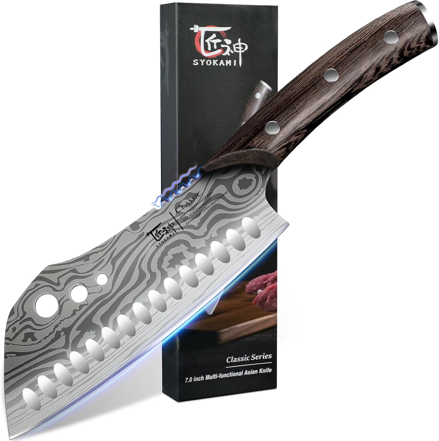 Amazon.com: SYOKAMI Cleaver Chef Knife with Herb Stripper, 7" Asian ...