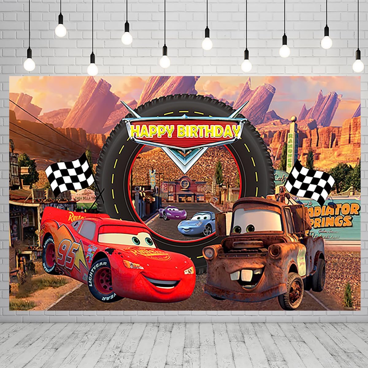Amazon.com : Red Race Cars Backdrop for Happy Birthday Party Supplies ...