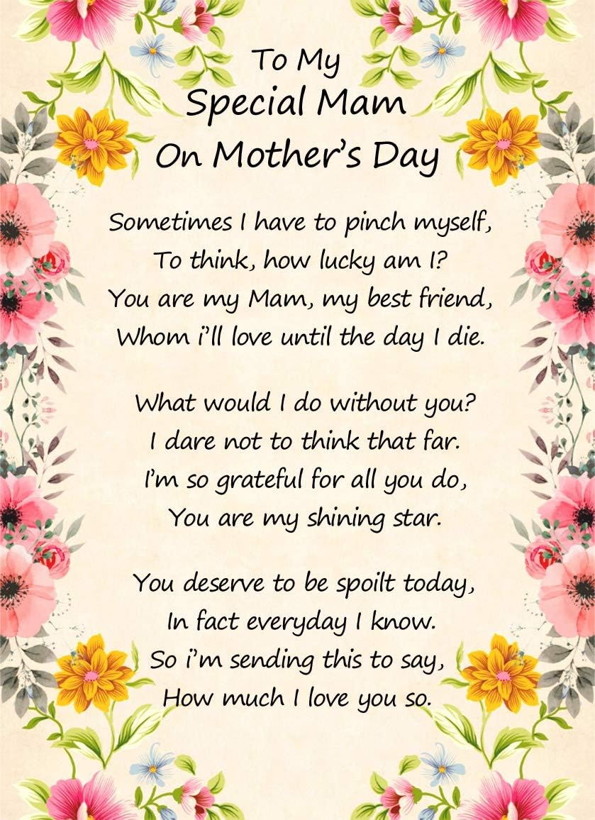 Mothers Day Verse Poem Greeting Card (Special Mam, Flower Border ...