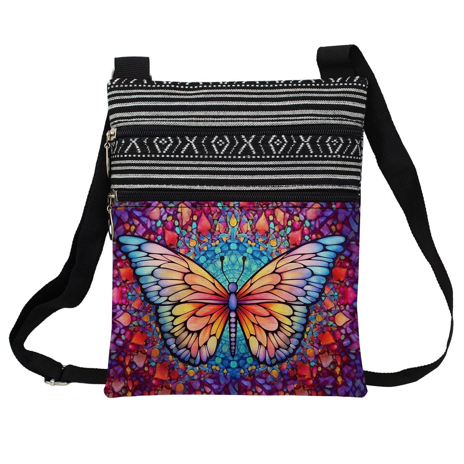 LiuenMgg Pink Butterfly Messenger Bag Small Ethnic Pattern Printed ...