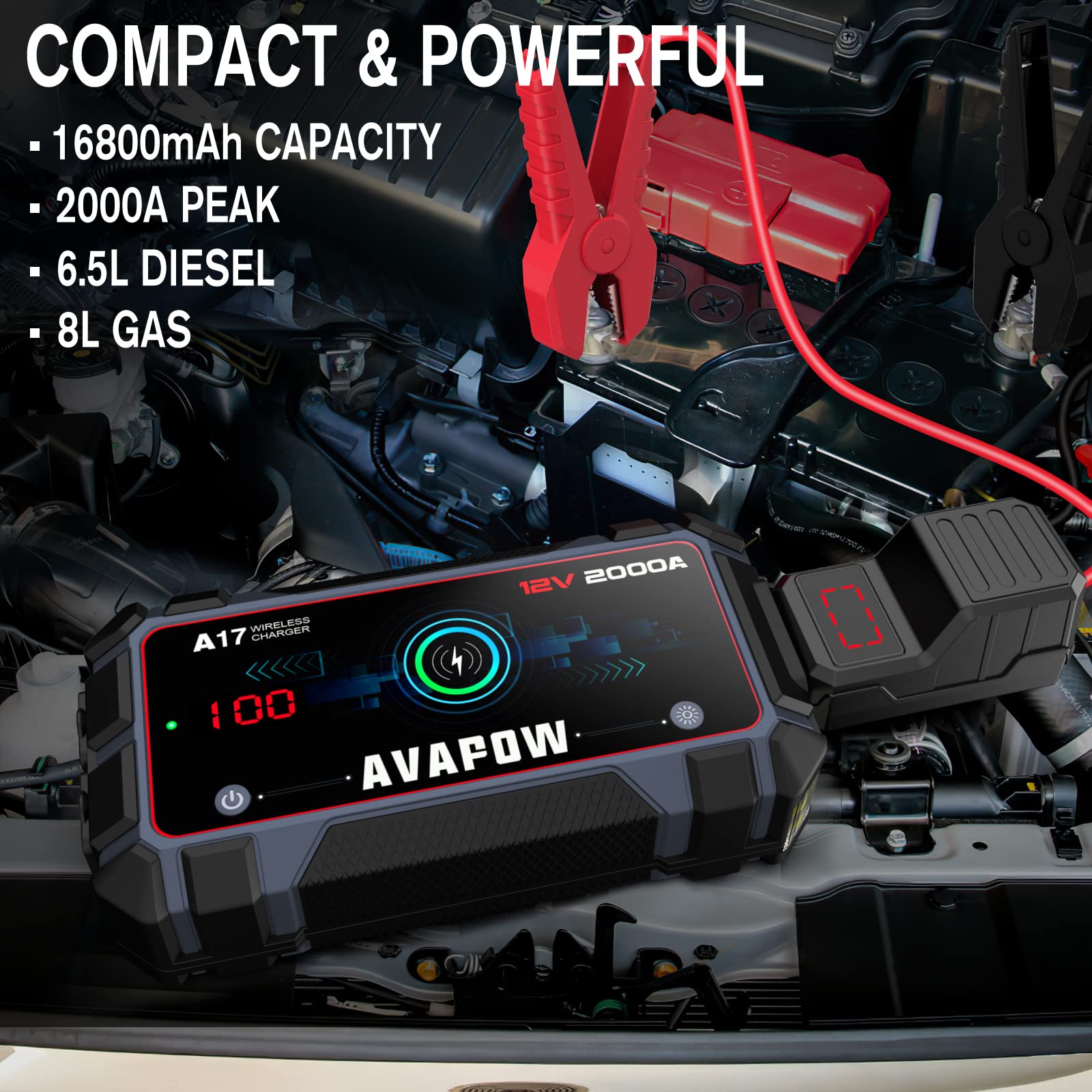 Snapklik.com : AVAPOW Car Jump Starter 2000A Peak Jump Boxes For Vehicles