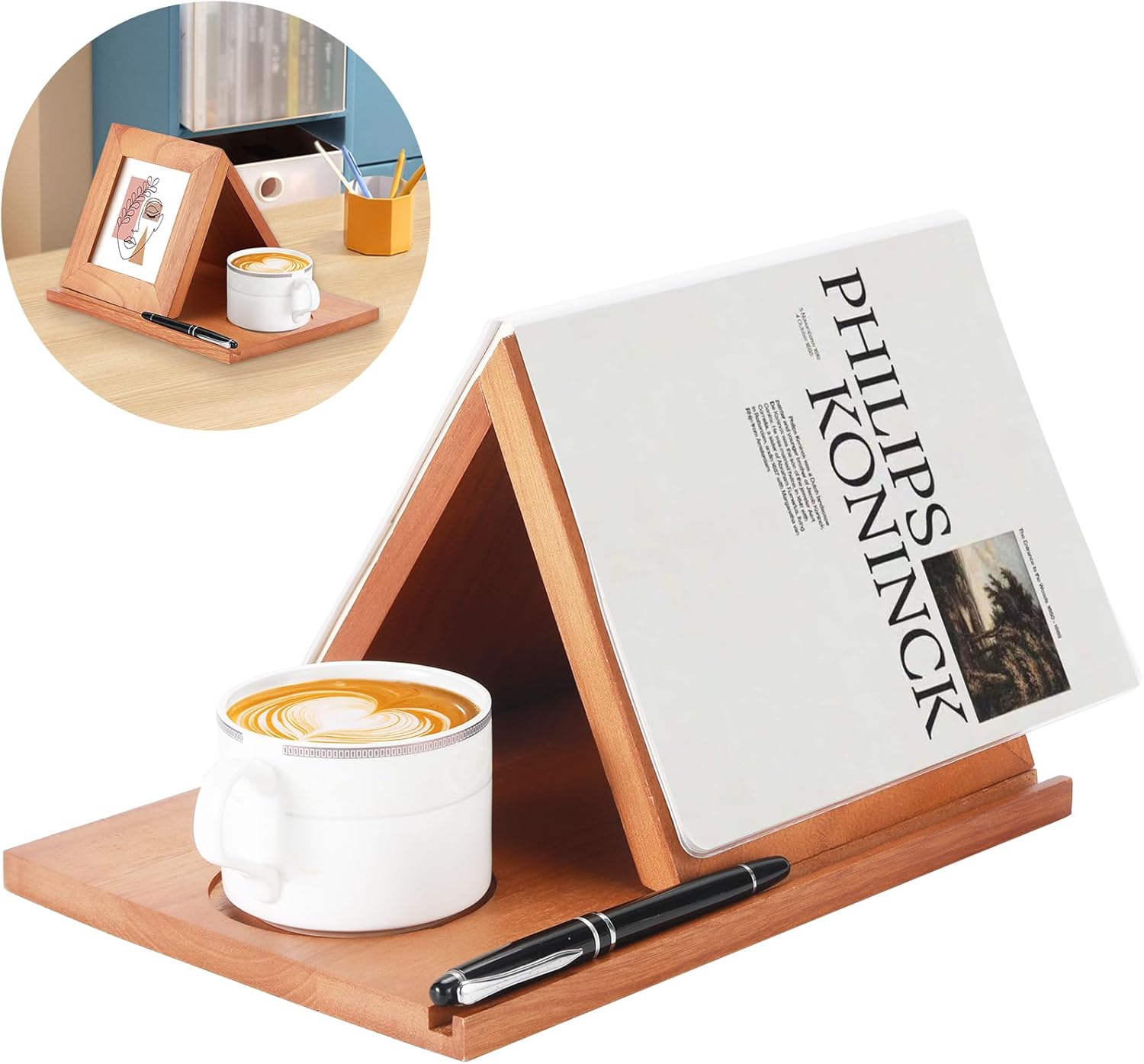 Amazon.com : BOWEICORE Book Stand Photo Frame, Wooden Triangle Book ...