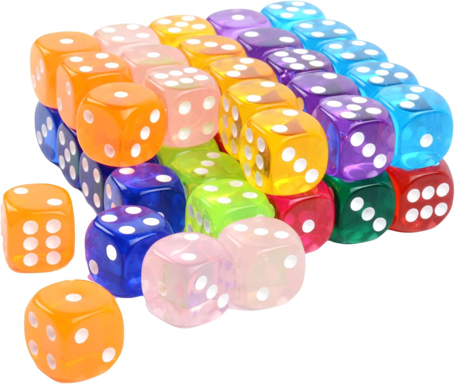 [100 Pieces] 6 Sided Dice Set 10 Colors 14mm Transparent Acrylic Dice ...