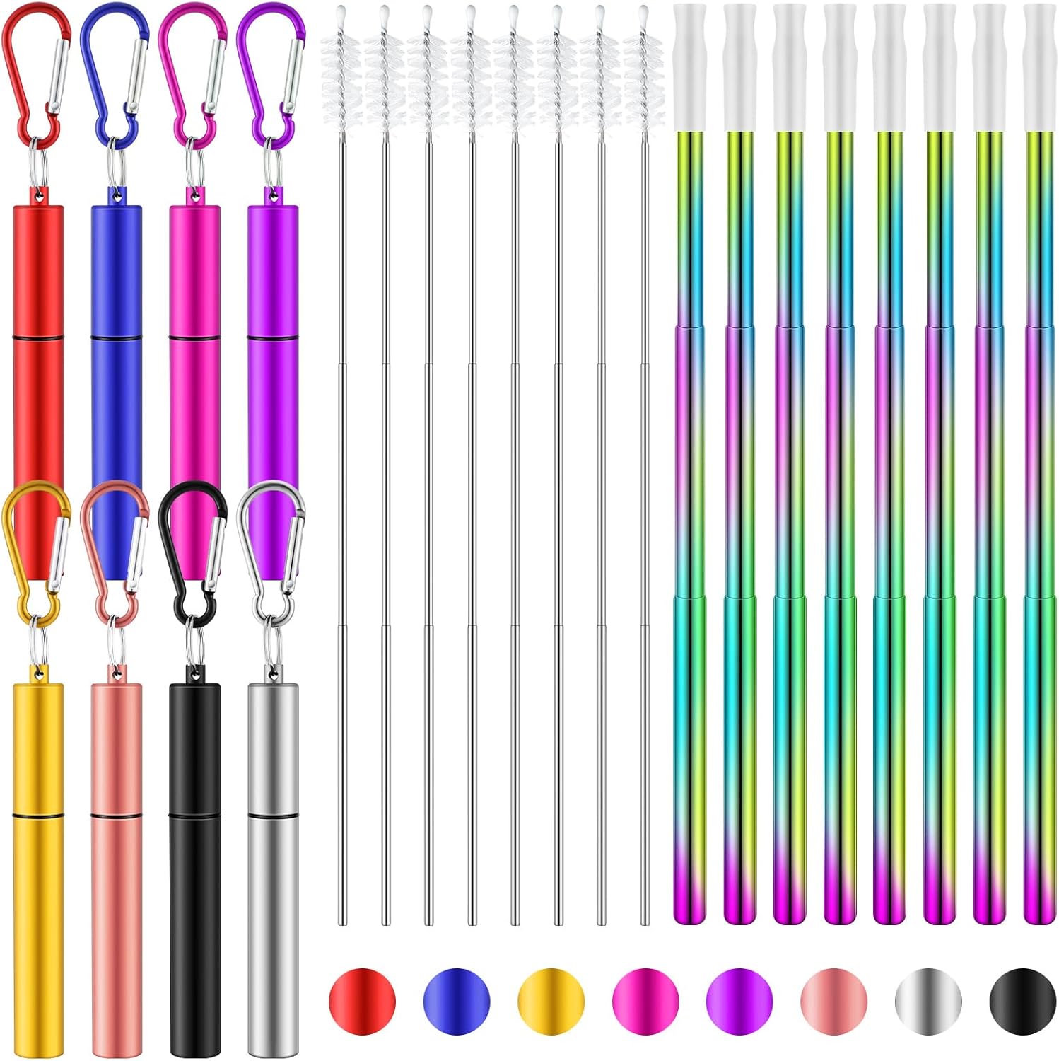 Amazon.com: Zubebe 8 Pack Metal Reusable Straw Collapsible Straws ...
