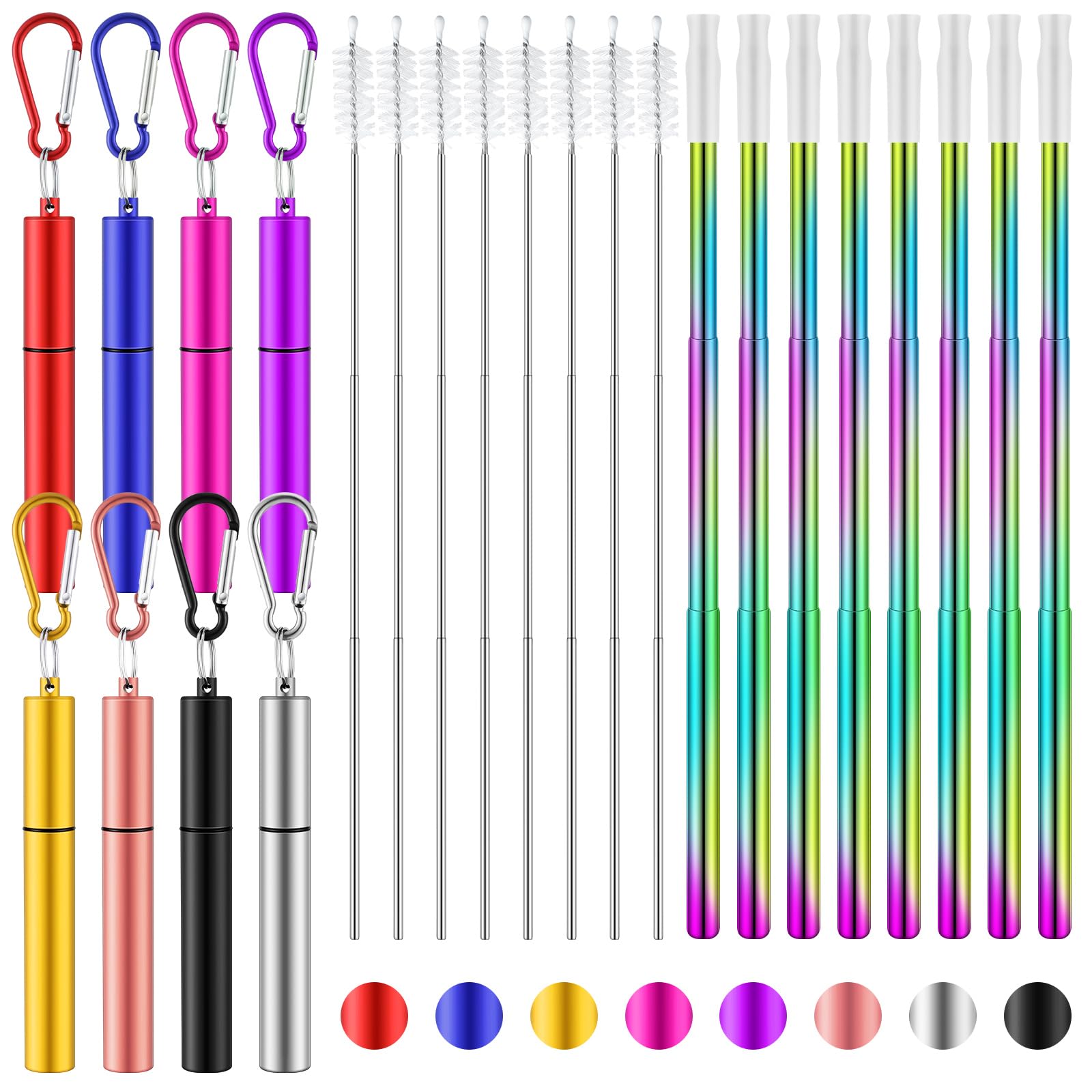 Amazon.com: Zubebe 8 Pcs Reusable Travel Straw Reusable Collapsible ...