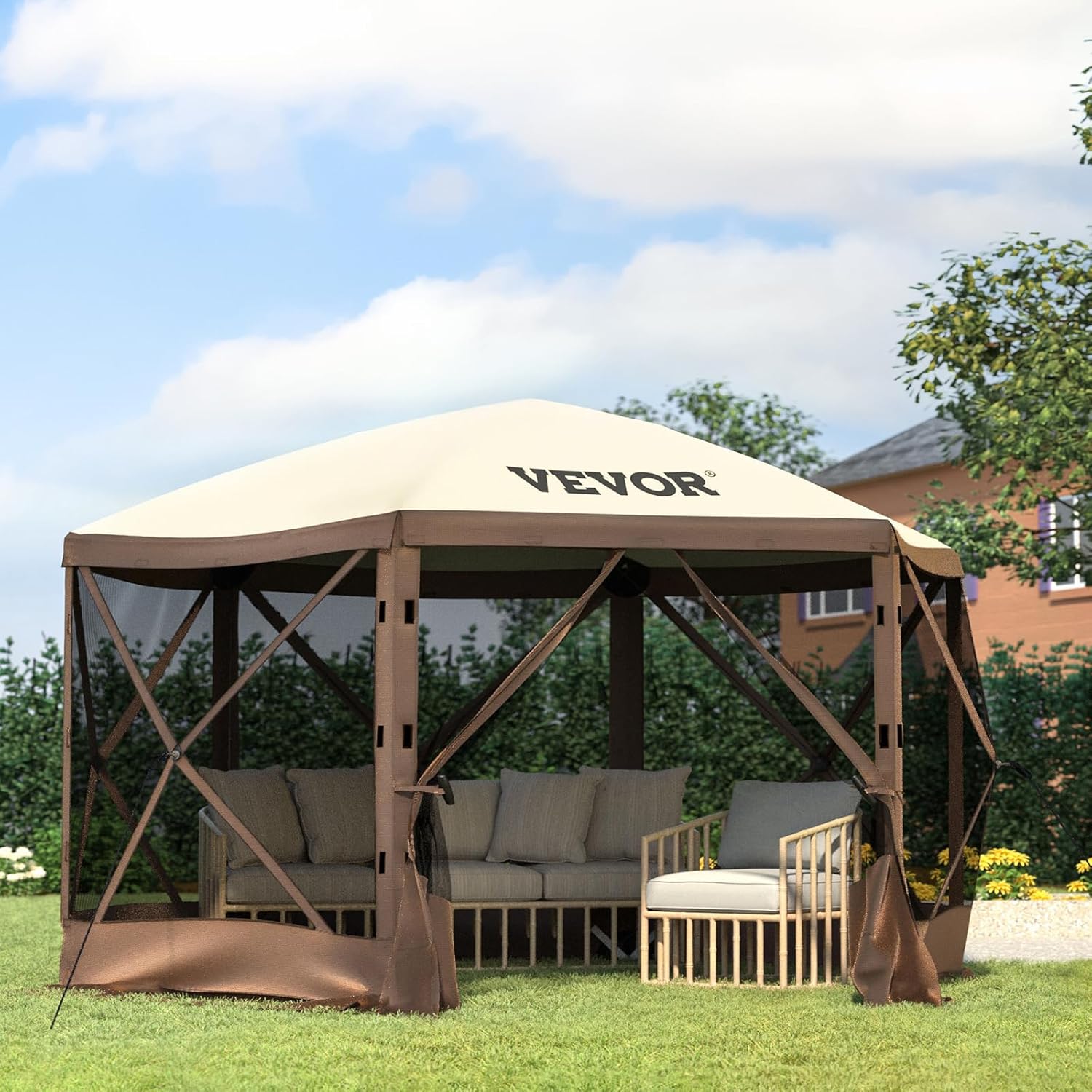 Amazon.com : VEVOR 10x10ft Pop Up Canopy Camping Gazebo Screen Tent, 6 ...