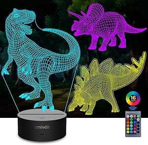 BPA 3 in 1 Dinosaur 3D Night Lights for Kids 16 Colors Changing ...