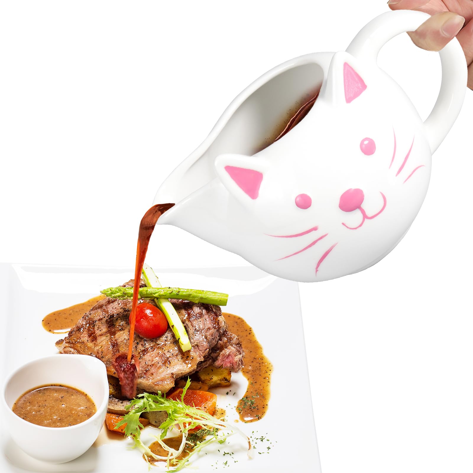 Amazon.com | Ceramic Gravy Boat, 11oz/300ml Cute Cat Sauce Jug with Smooth Handle - Perfect for ...