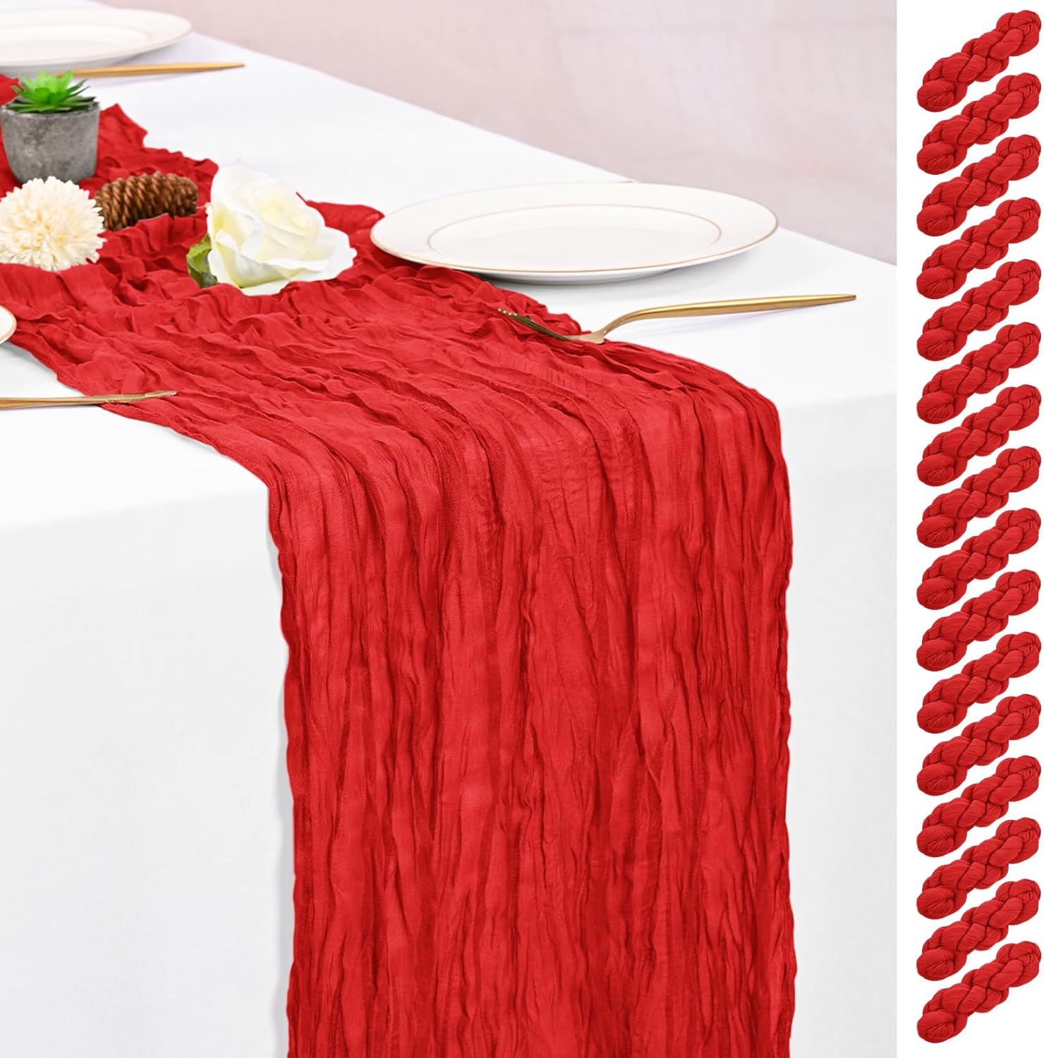 Amazon.com: 16 Pack Red Table Runner 10FT Cheesecloth Table Runner Boho ...