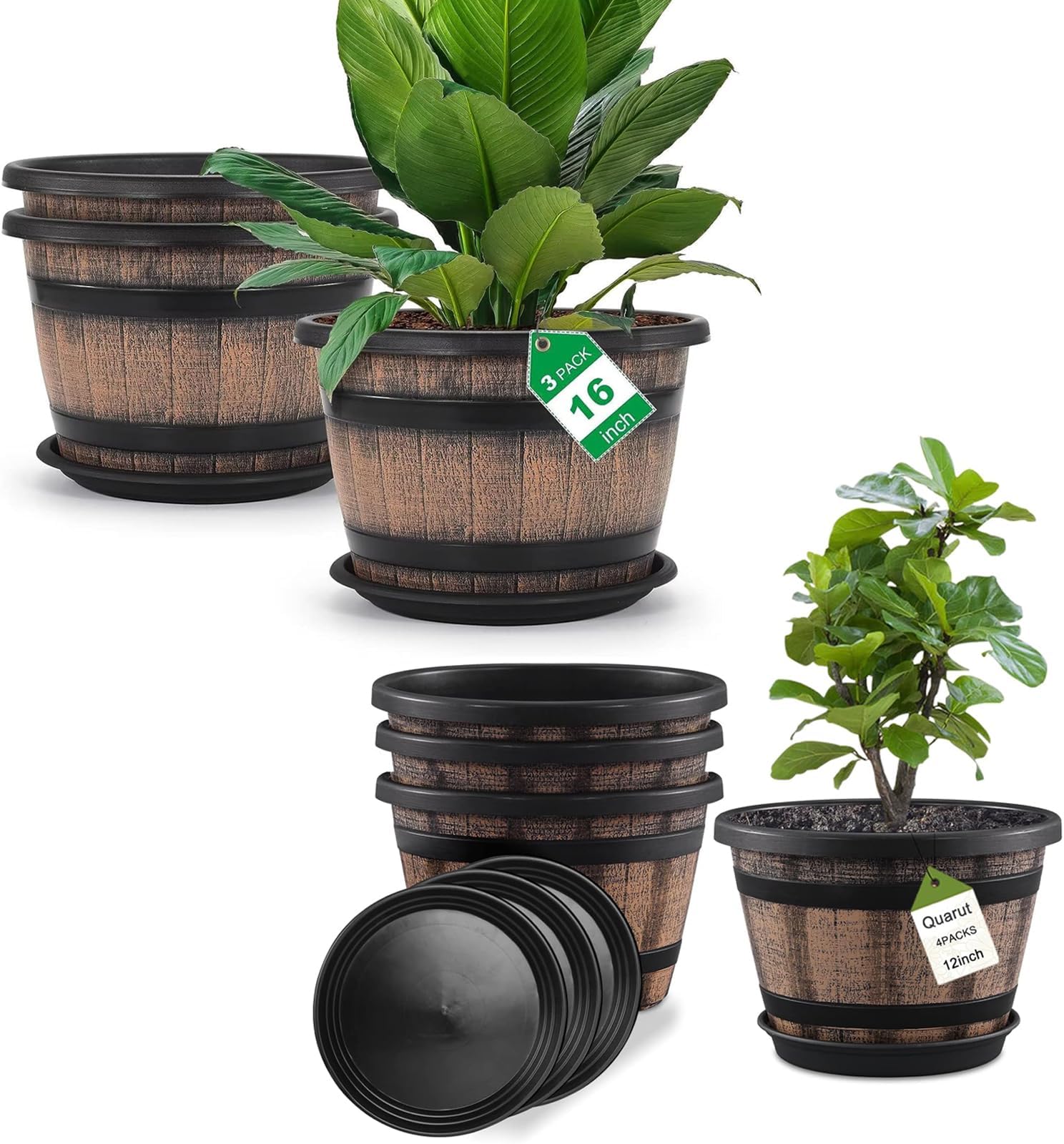 Amazon.com: Quarut Large 4 Pack12 inch Plant Pots and 3 Pack16 inch ...