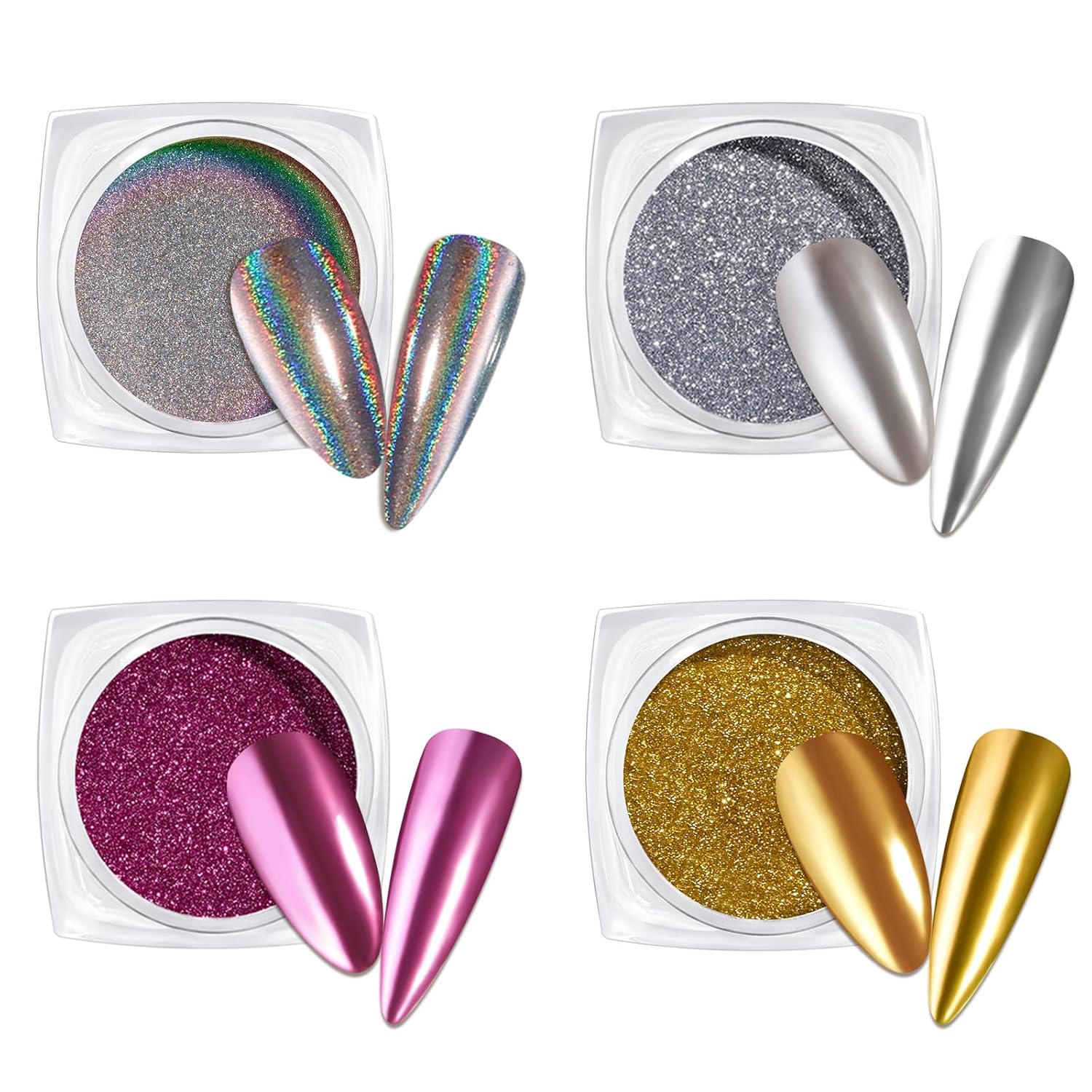 Amazon.com: Beetles Chrome Nail Art Glitter 4 Colors 0.5g/Jar, 4 Jars 3 ...