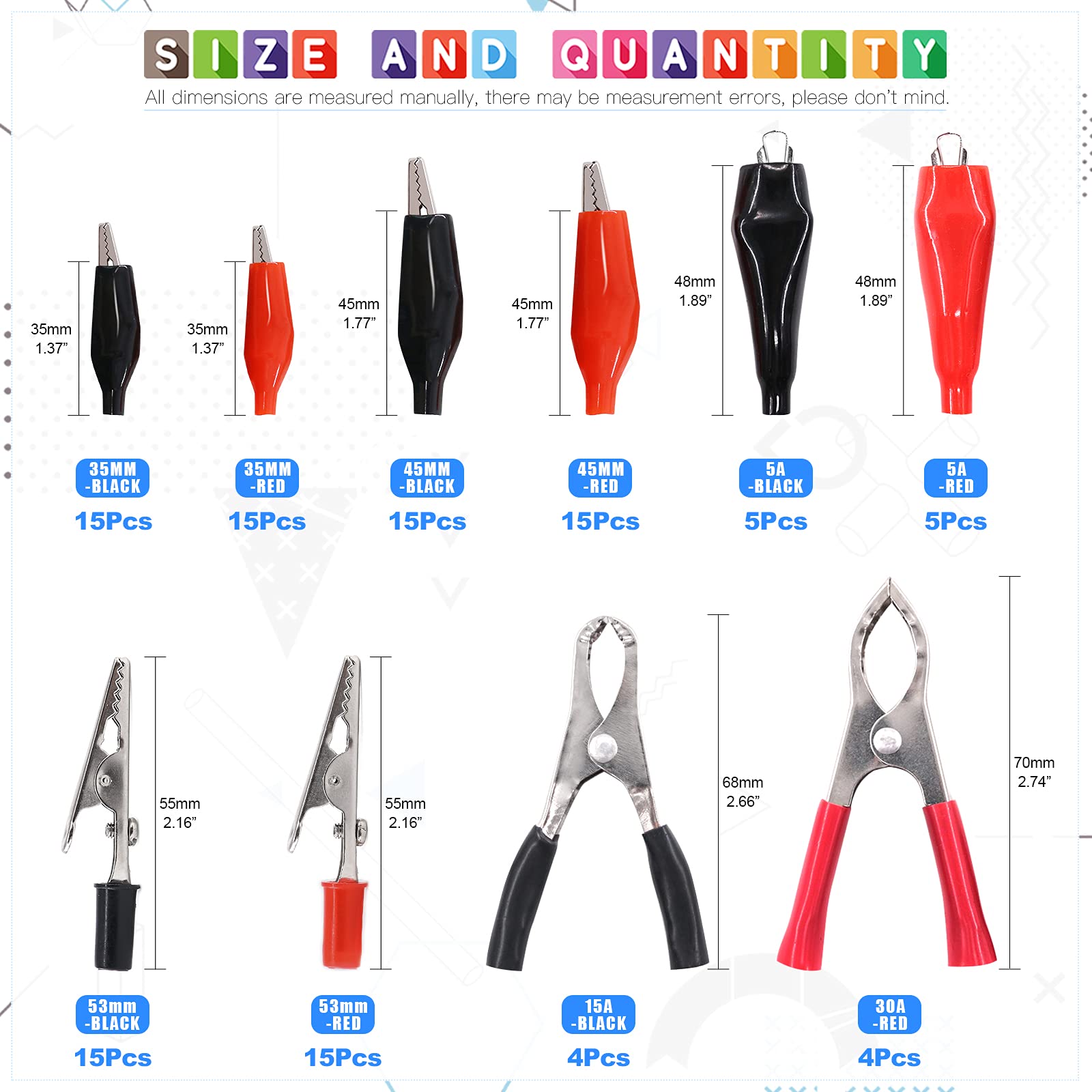 Snapklik.com : 108Pcs 35/45/53mm Red And Black Metal Alligator Clips ...