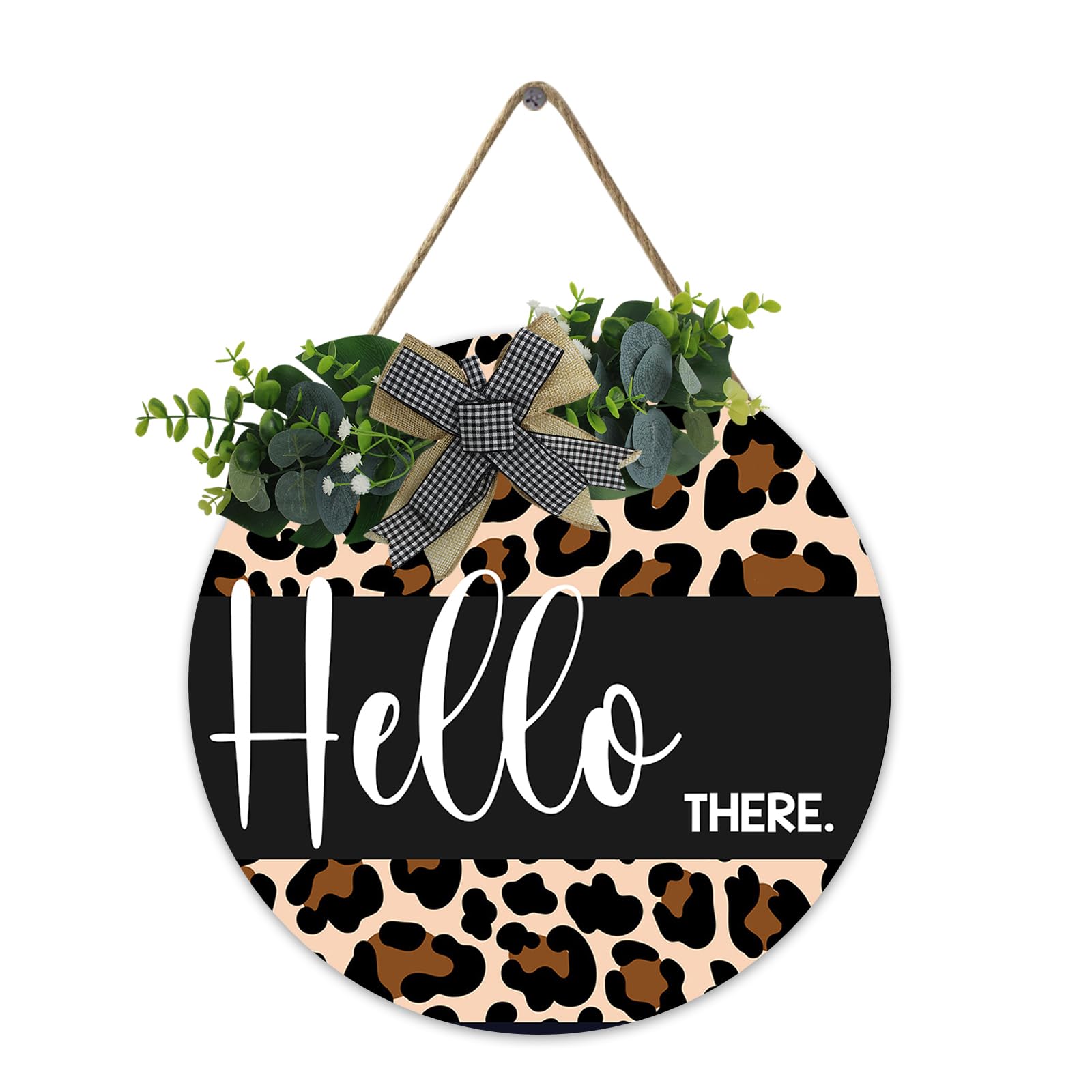 Amazon.com : Hello There Wooden Hanging Sign, Leopard Welcome Wooden ...