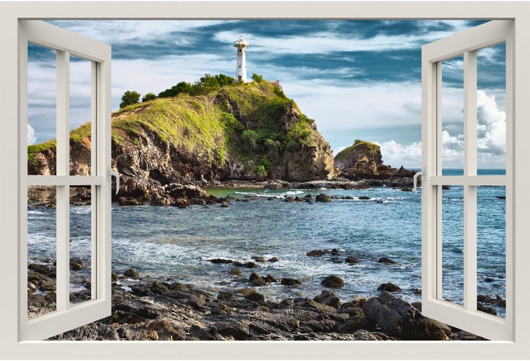 Window Frame Mural Lighthouse on a Cliff - Huge Size - Peel and Stick ...