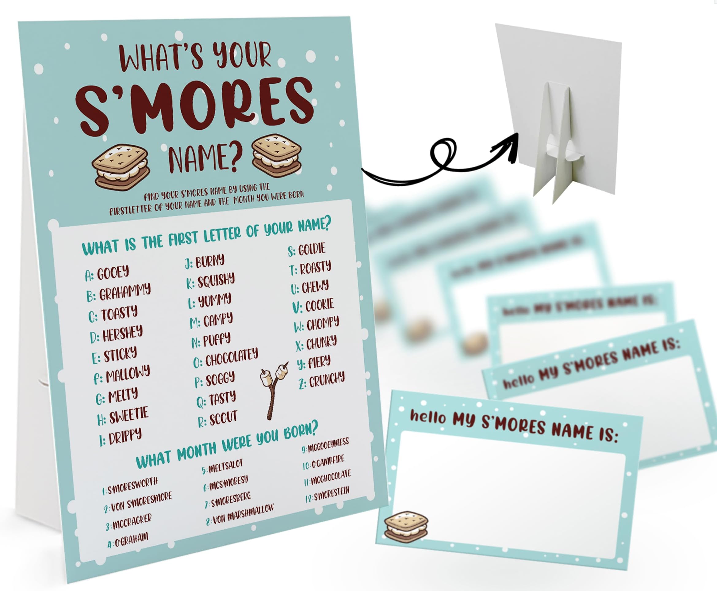 Amazon.com: What's Your S'mores Name Game Sign with Name Tag Stickers ...