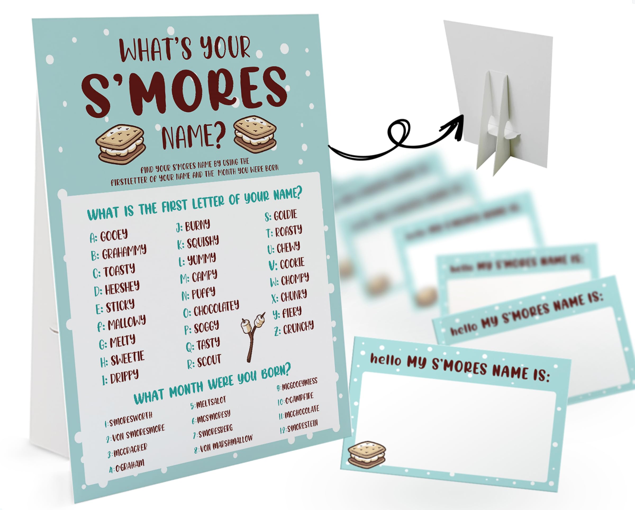 Amazon.com: What's Your S'mores Name Game (1 S'mores Sign and 30 Name ...