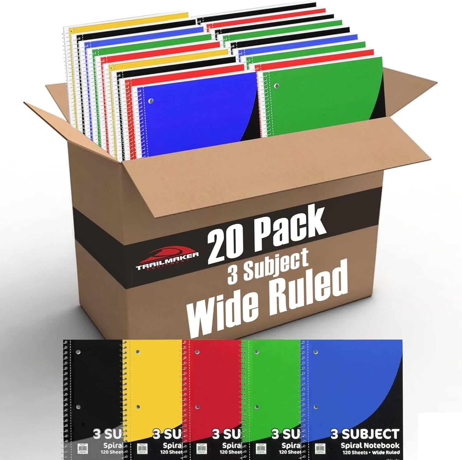Amazon.com : Trail maker Bulk Notebooks 20 Pack – 3 Subject Notebook ...