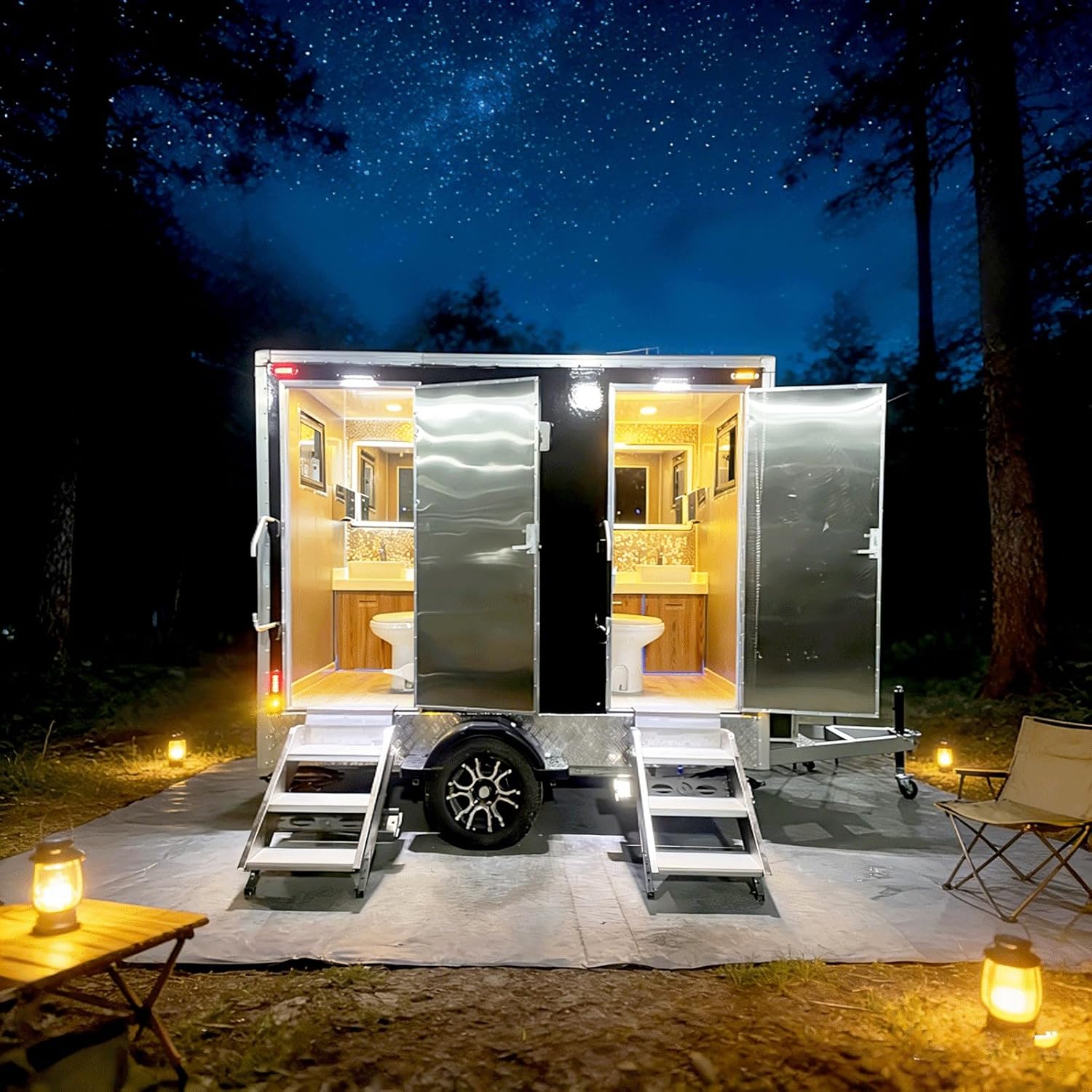 Amazon.com: Off-Grid Solar Portable Restroom Trailer 2-Stall Bathroom ...