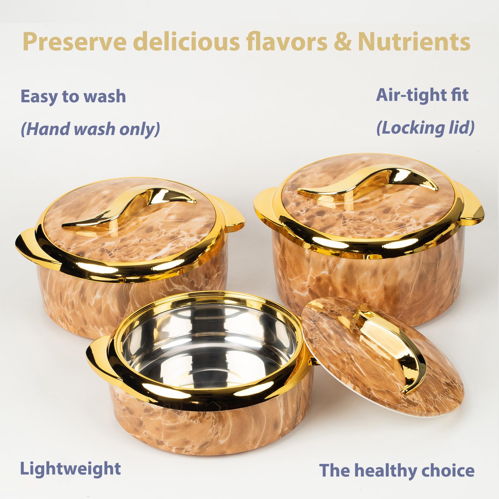 Insulated Thermal Bowl 3 pc. Set 2.6/2.1/1.6 qt. - Keep Food Warm for ...