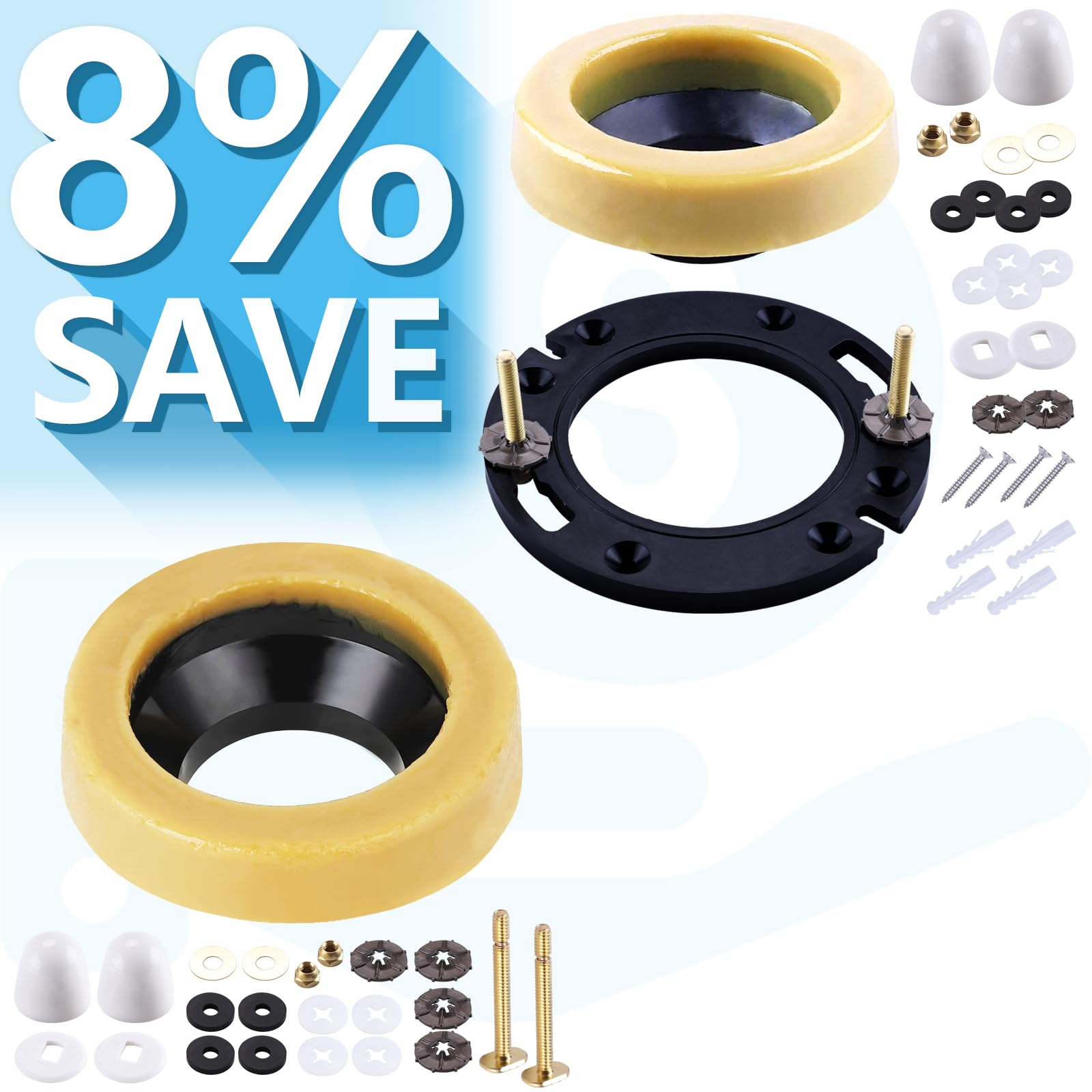 MENNTY Toilet Flange Replacement Kit with Wax Ring PVC Toilet Flange ...