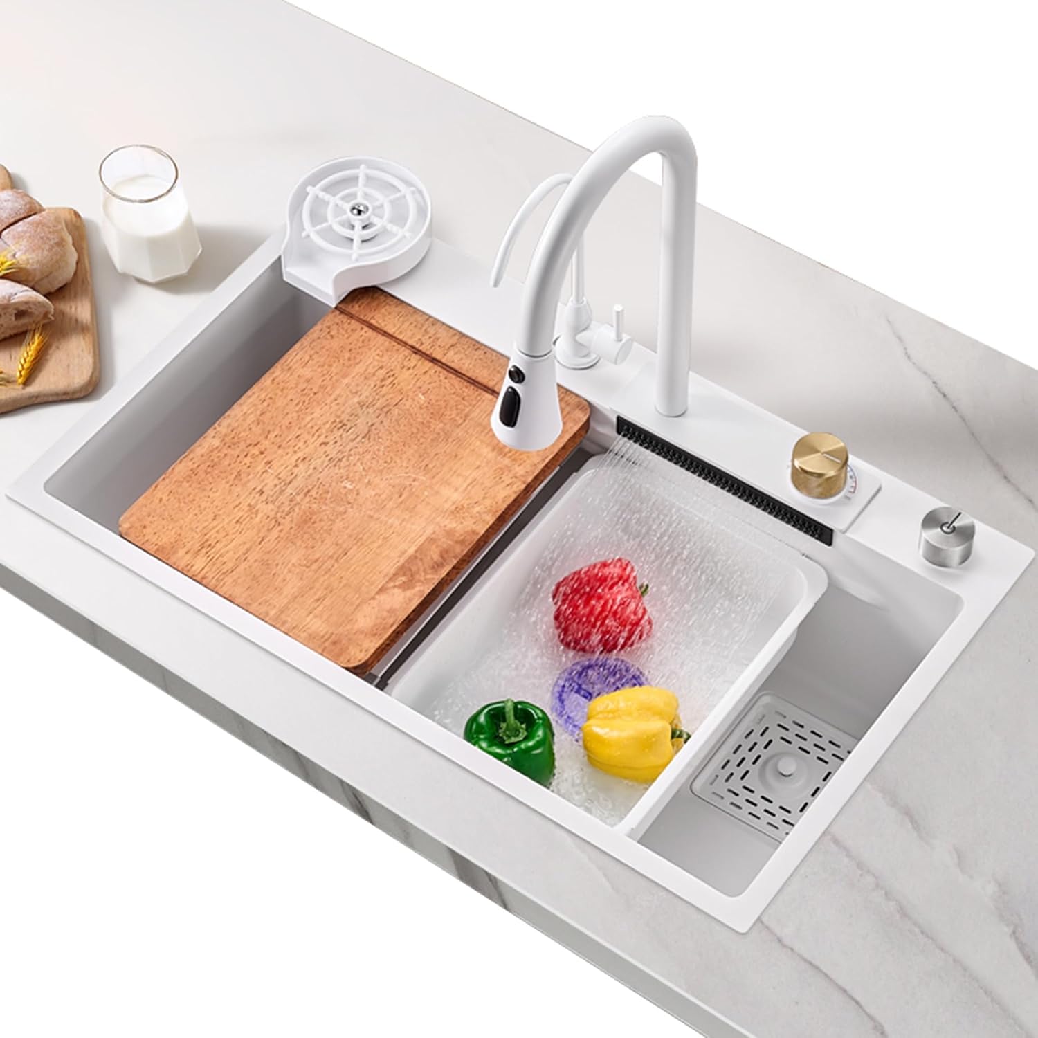HPTHLY Built-in Kitchen Sink Stainless Steel Waterfall Sink Nano ...