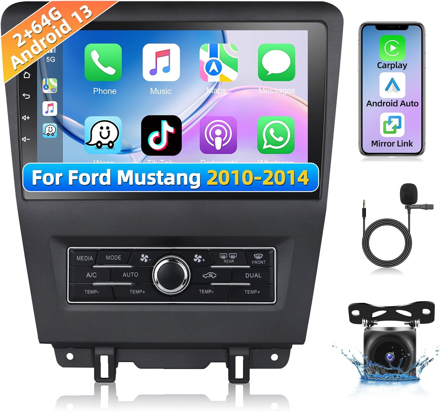 Amazon.com: Podofo 2G+64G Wireless CarPlay Car Stereo for Ford Mustang ...