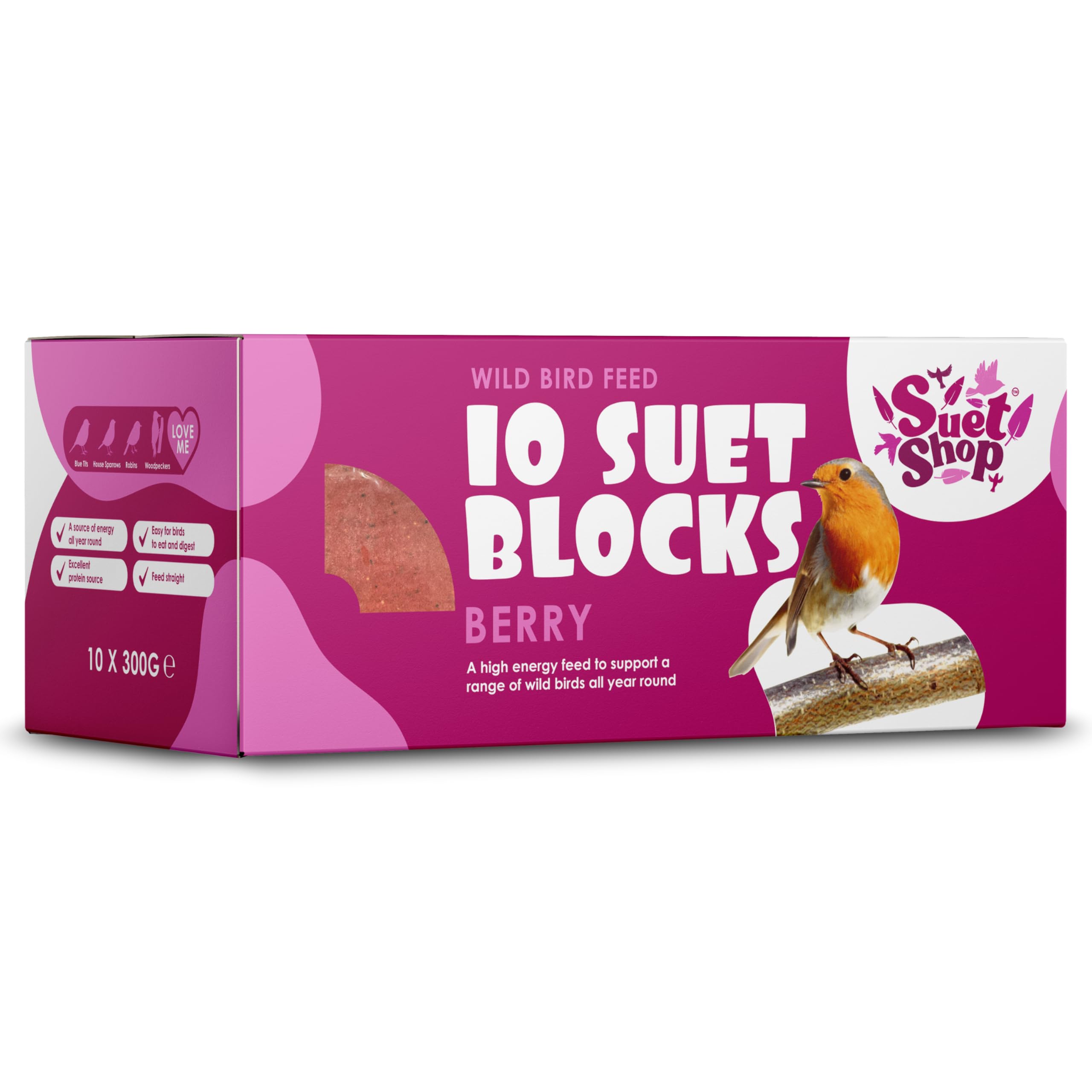 Suet Shop – Berry Flavoured Suet Blocks for Wild Birds, 300g (Pack of ...
