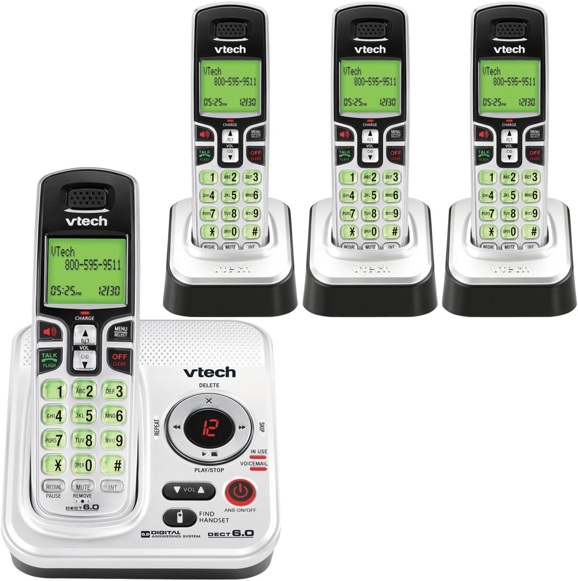Amazon.com : VTech CS6219-2 DECT 6.0 Cordless Phone, Silver/Black, 2 ...