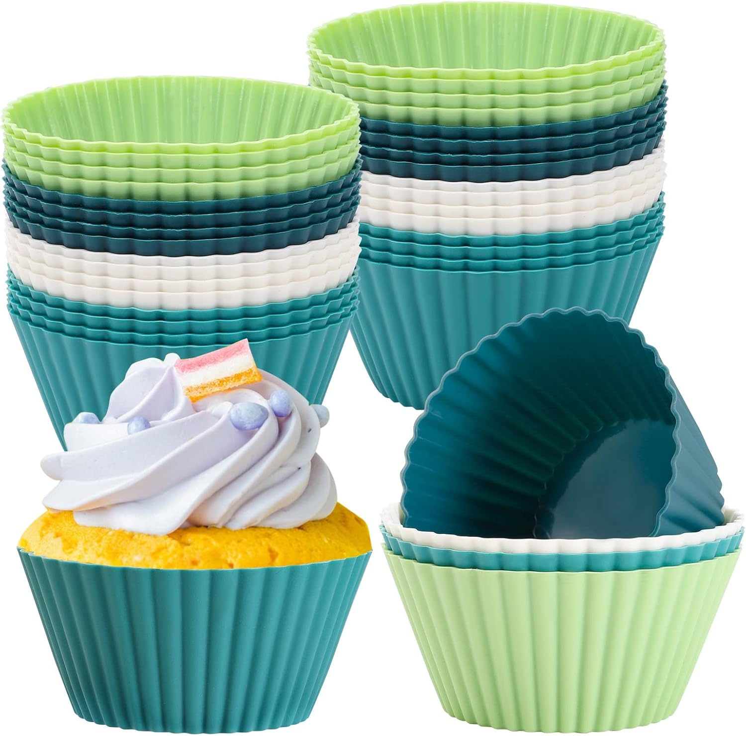 36Pcs Silicone Muffin Cases, Reusable Cupcake Moulds Non-Stick Baking ...