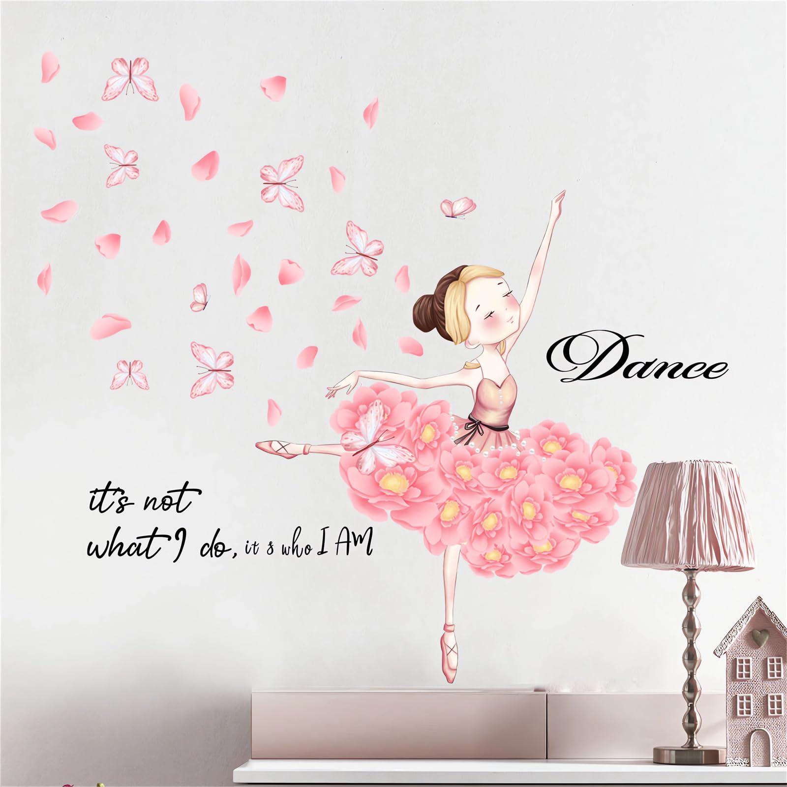 Amazon.com: Lovely Pink Ballet Girl Butterfly Wall Stickers, sacinora ...
