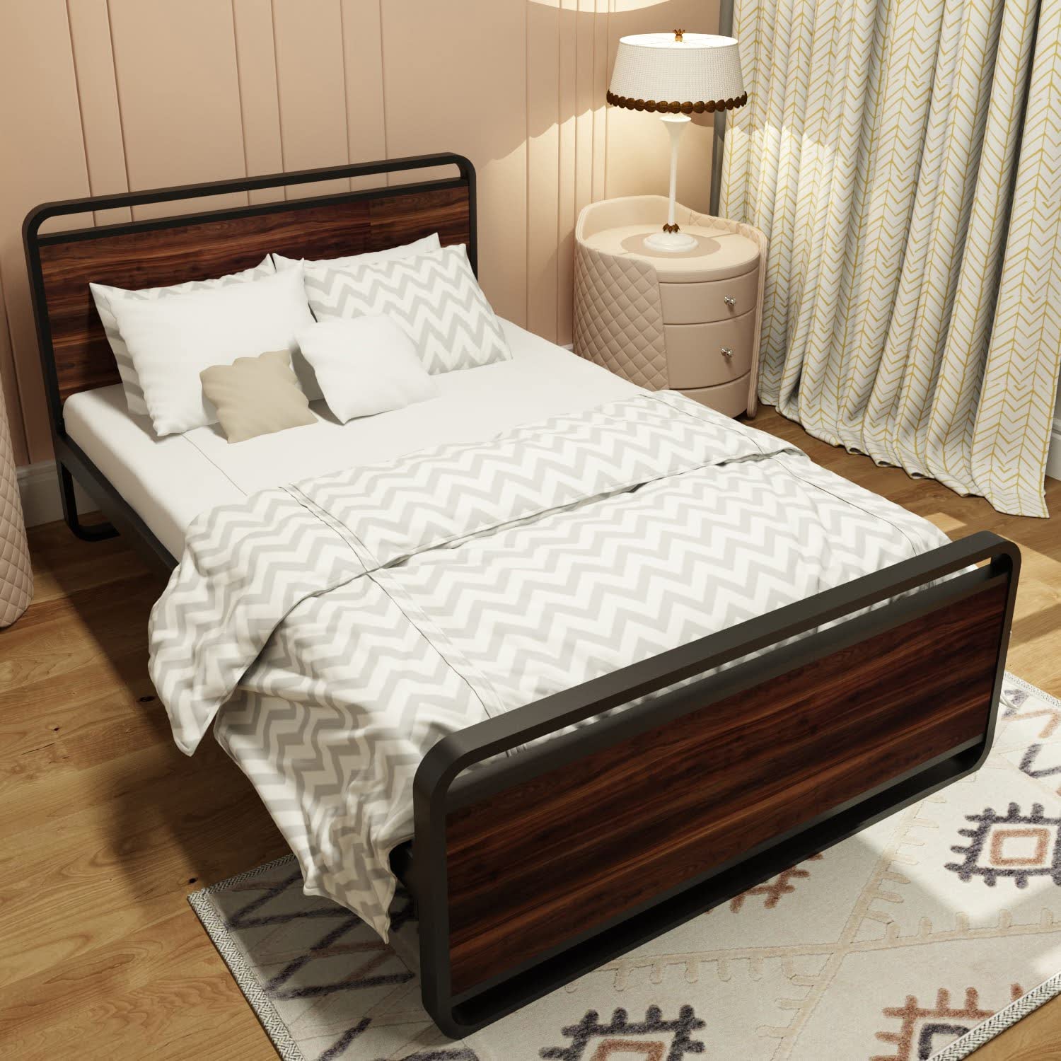 Homdec Vega Hybrid Wood and Metal Structure Bed (Black, Double ...