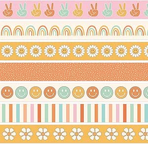 Amazon.com: AnyDesign 80Ft Groovy Retro Bulletin Board Borders Boho ...