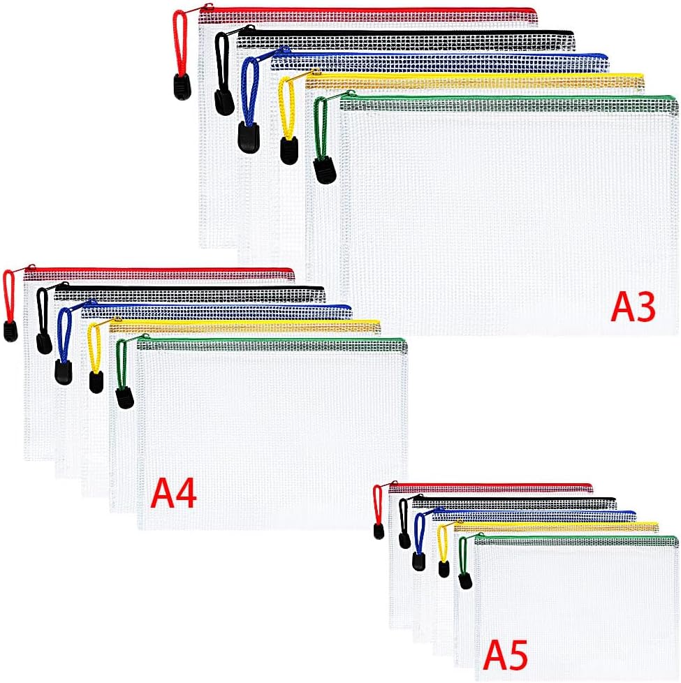 JMIATRY A3 Zip Plastic Wallets, 25 Pcs Zip Lock Bags Mesh Document ...