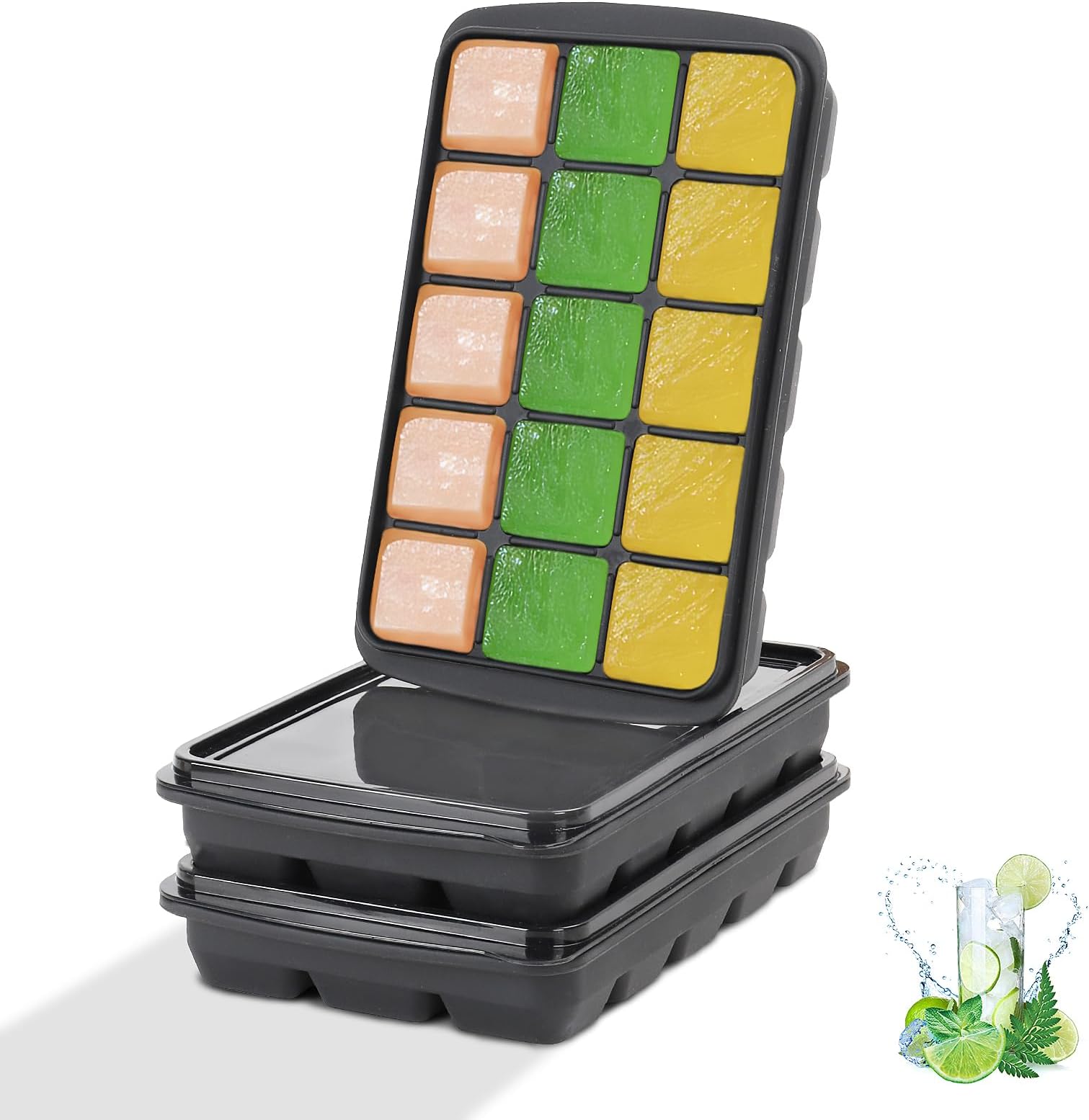 Amazon.com: Ice Cube Tray, 2 Pack Silicone Ice Cube Molds 6+20 Large ...