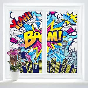 Amazon.com: Brebasf Cool City Superhero Theme Window Privacy Film ...