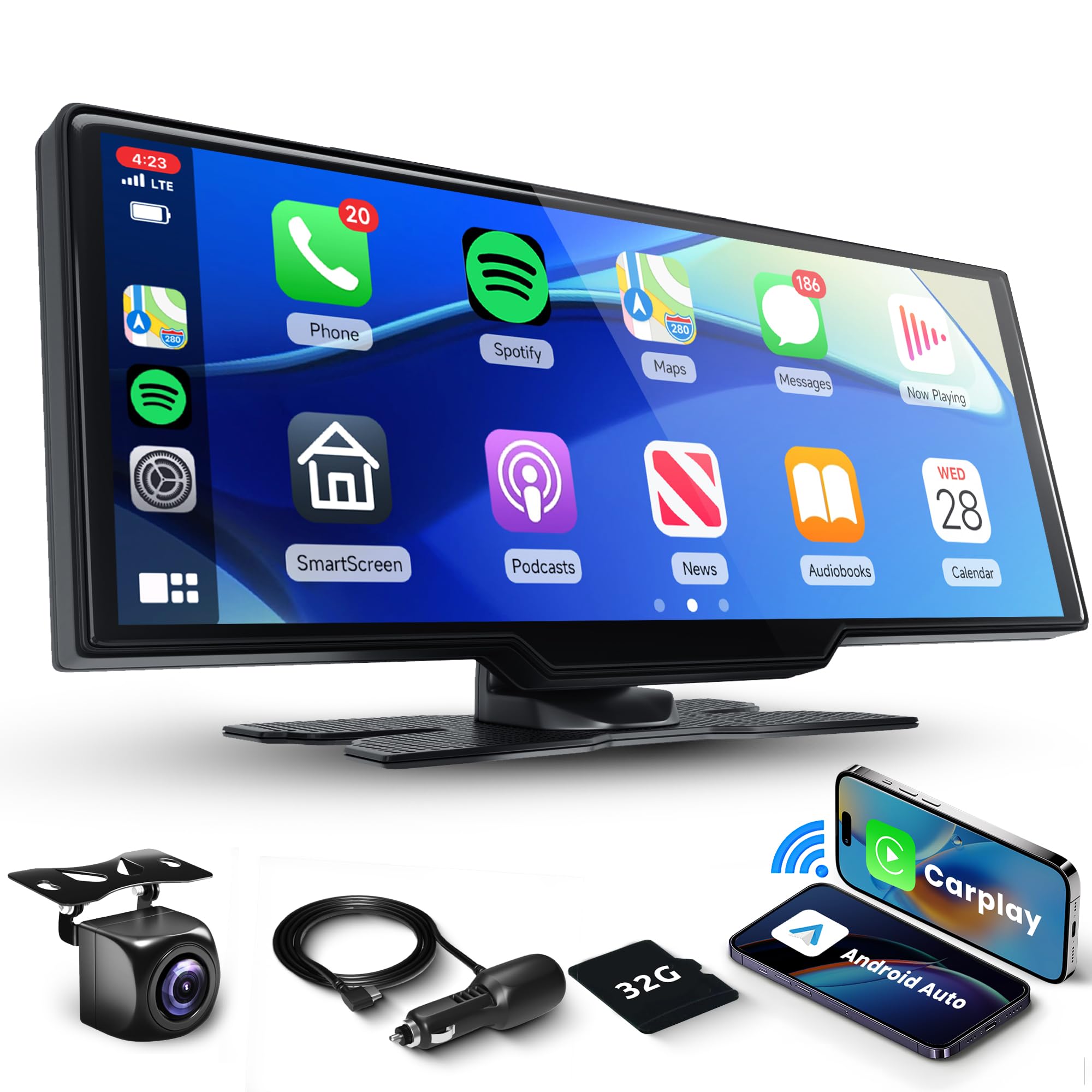 Portable Car Stereo with Wireless Carplay Android Auto, Rimoody 10.26 ...