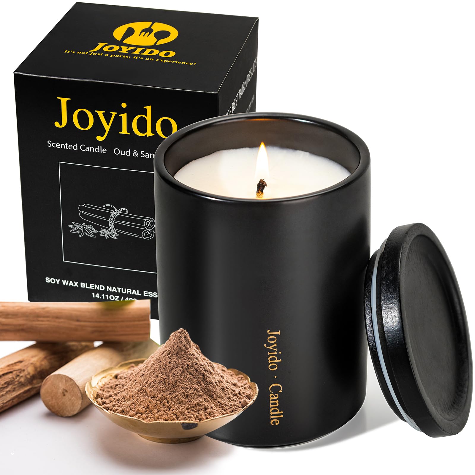 Amazon.com: Joyido 14OZ Oud & Sandalwood Scented Candle - Aromatherapy ...