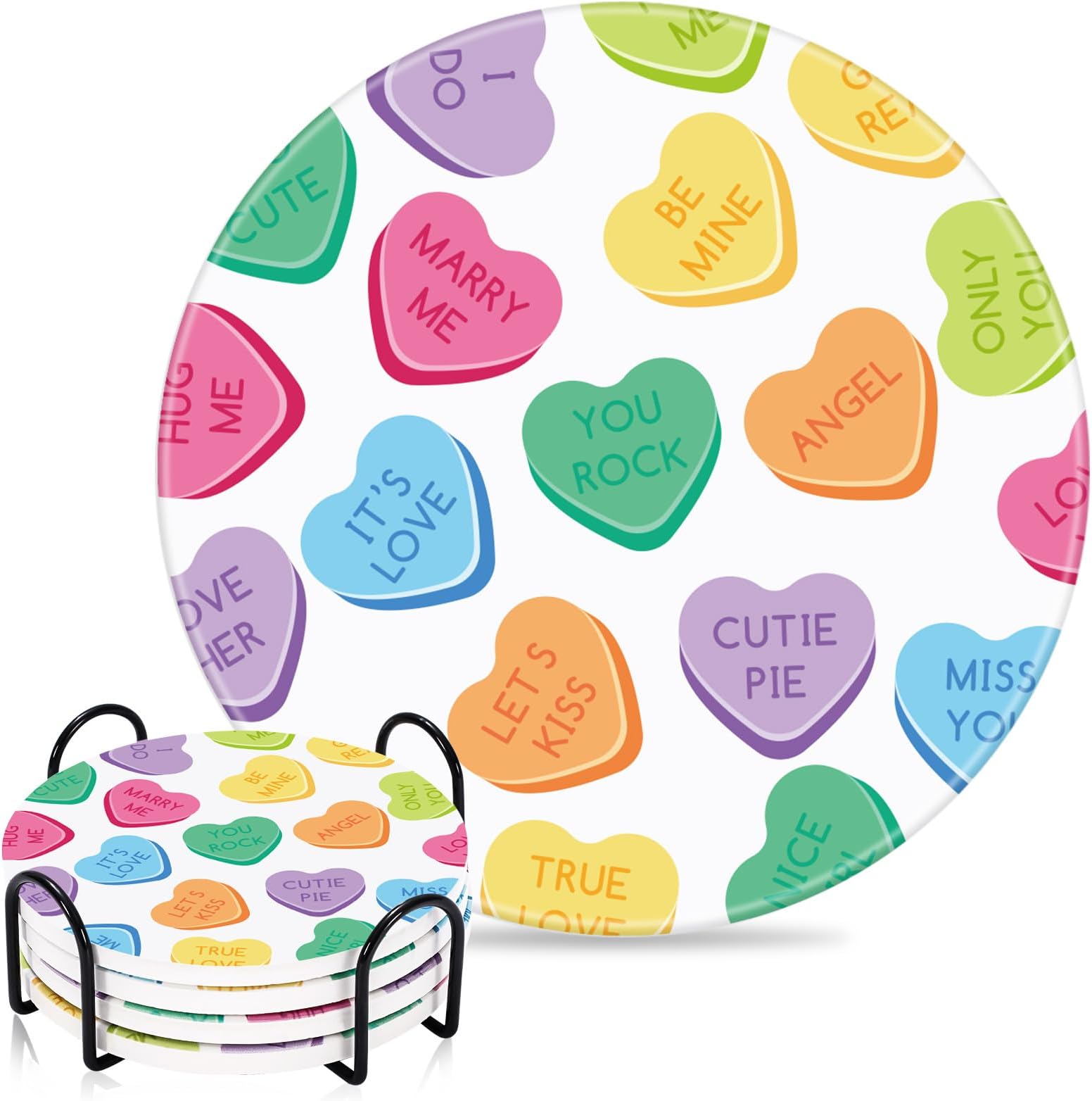 Amazon.com: Whaline 4Pcs Valentine's Day Absorbent Ceramic Coasters ...