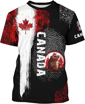 Canada Tshirts for Men Maple Leaf Printed Tees Casual Patriotic T-Shirt Canadian Day Flag 3D ...