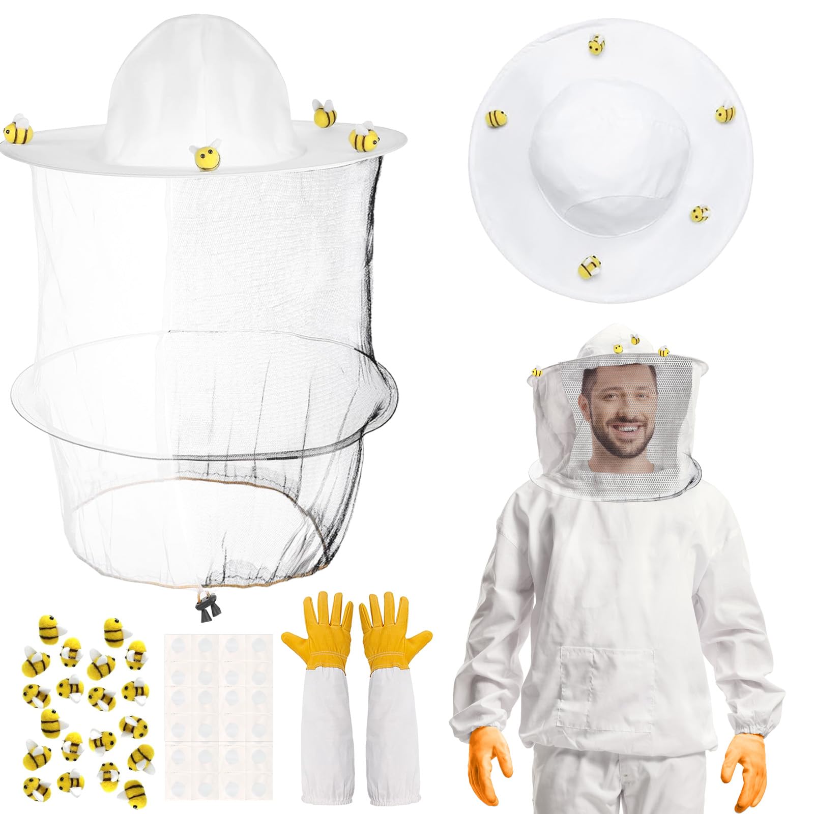 62 Pcs Beekeeper Costume Set Bee Keeper Hat with Veil 20pcs Felt Bees ...