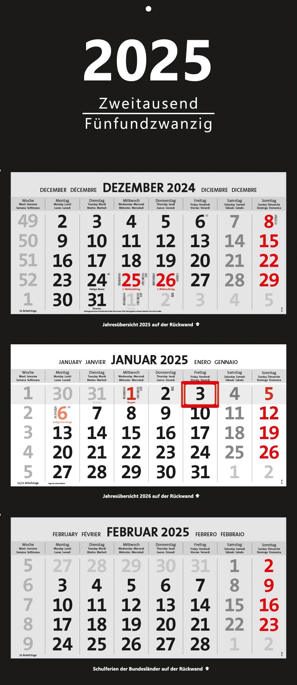 3 Monatskalender 2025 Wandkalender - Wandkalender 2025 Groß - Kalender ...