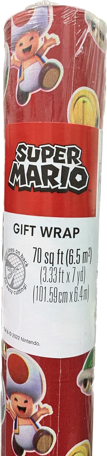 Amazon.com: Gift Wrapping Paper, Mario Red Xmas, 1 Roll Premium Paper ...